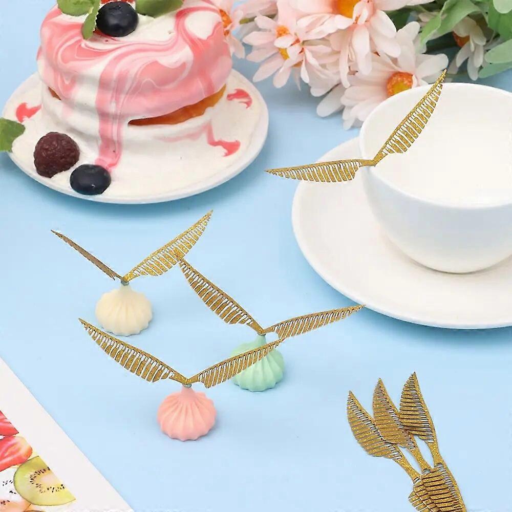 50Pcs Practical Party Wizard Birthday Wafer Gold Wings Cake Decor Wings ...
