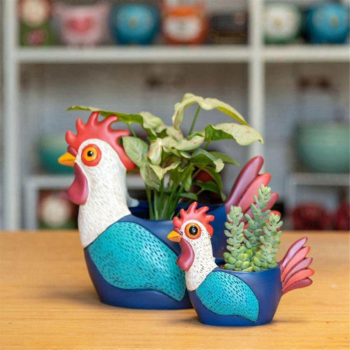 Chicken Planter Rooster Flower Pot Resin Hen Planter Ornament for ...