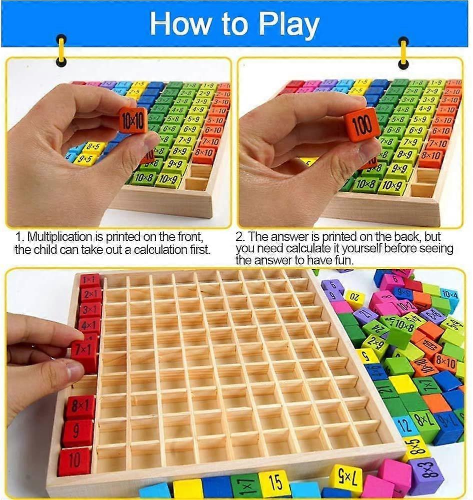 Wooden Times Table Board, 10 x 10 Times Tables Math Toy Educational ...