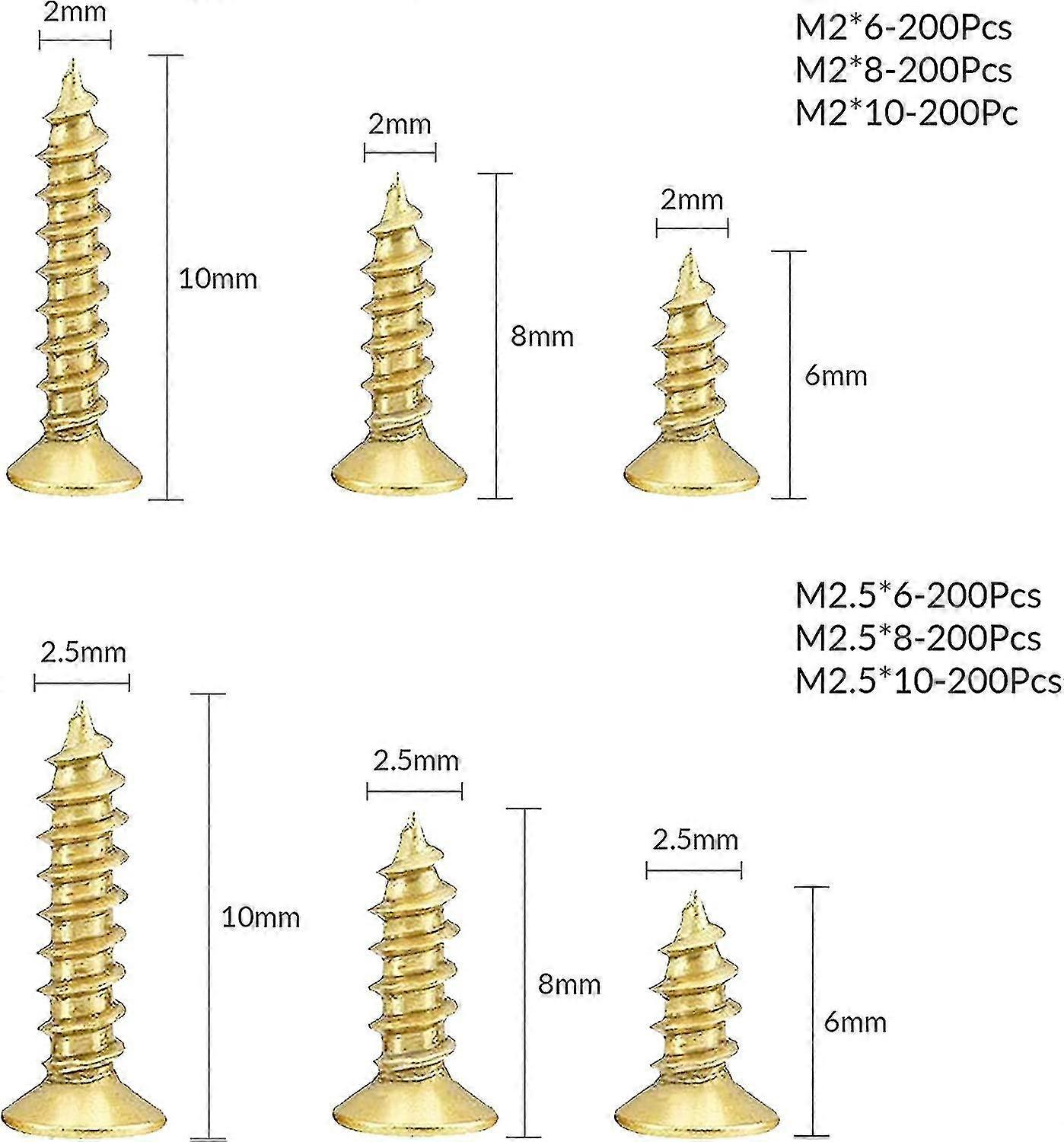 Small Screws M2 M2.5 Self Tapping Screw Assortment Kit Flat Head Cross ...