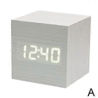 Wood Cube Led Alarm Voice Control Digital Desk Bedside Clock Wooden ...