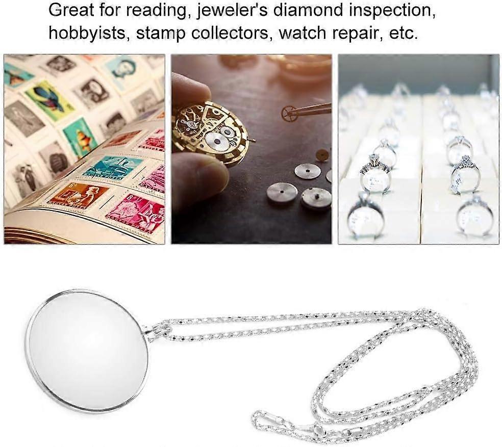 Hanging Magnifying Glass(Silver), Portable Monocle Lens 5X Magnifying ...
