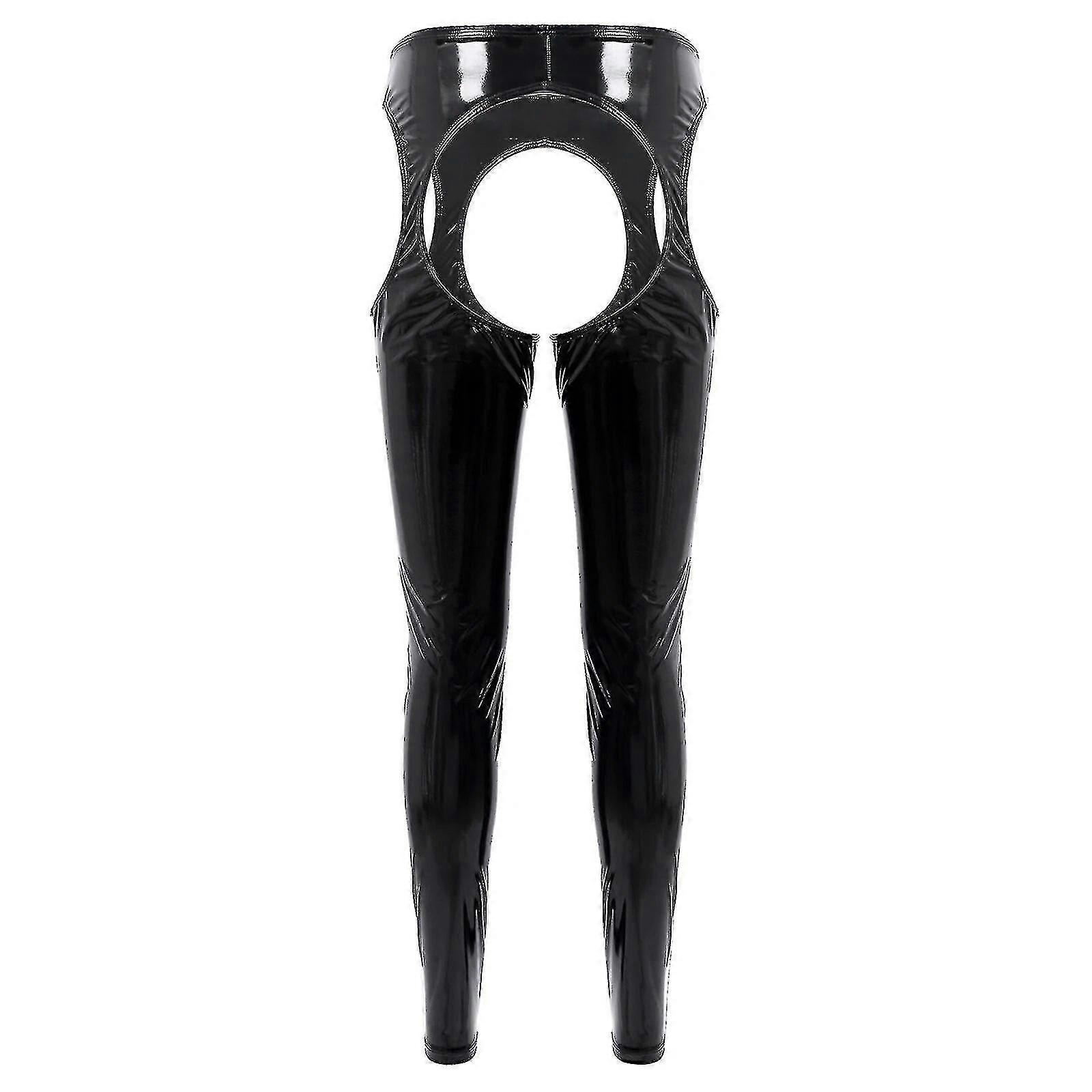 Sexy Crotchless Open Butt Pants Exotic Trouser Women High Waist Wetlook ...