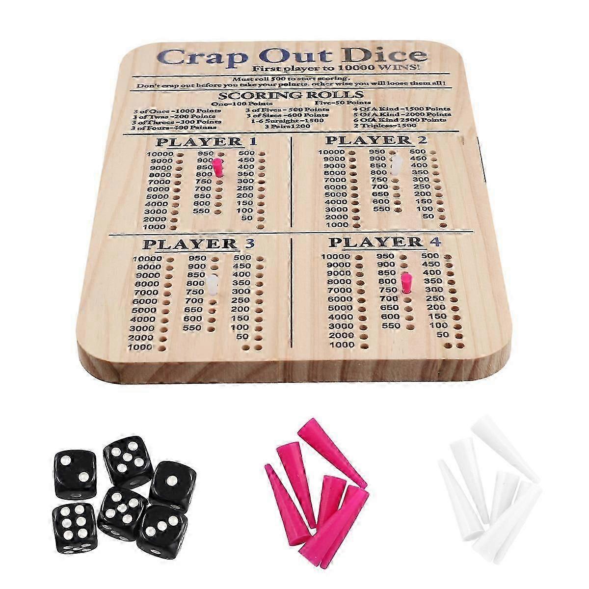 Wooden Crap Out Dice Score Board Classic Family Game Round Funny Dice ...