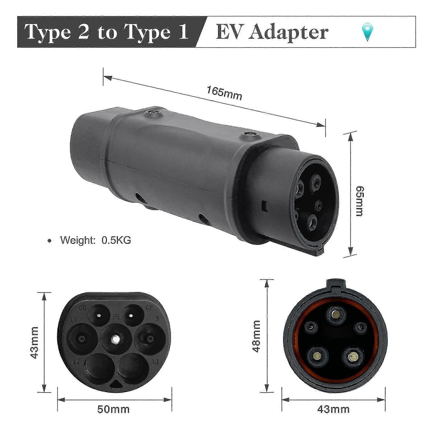 EV Charger Adapter IEC 62196-2 Type 2 to SAE J1772 Type 1 Connector for ...