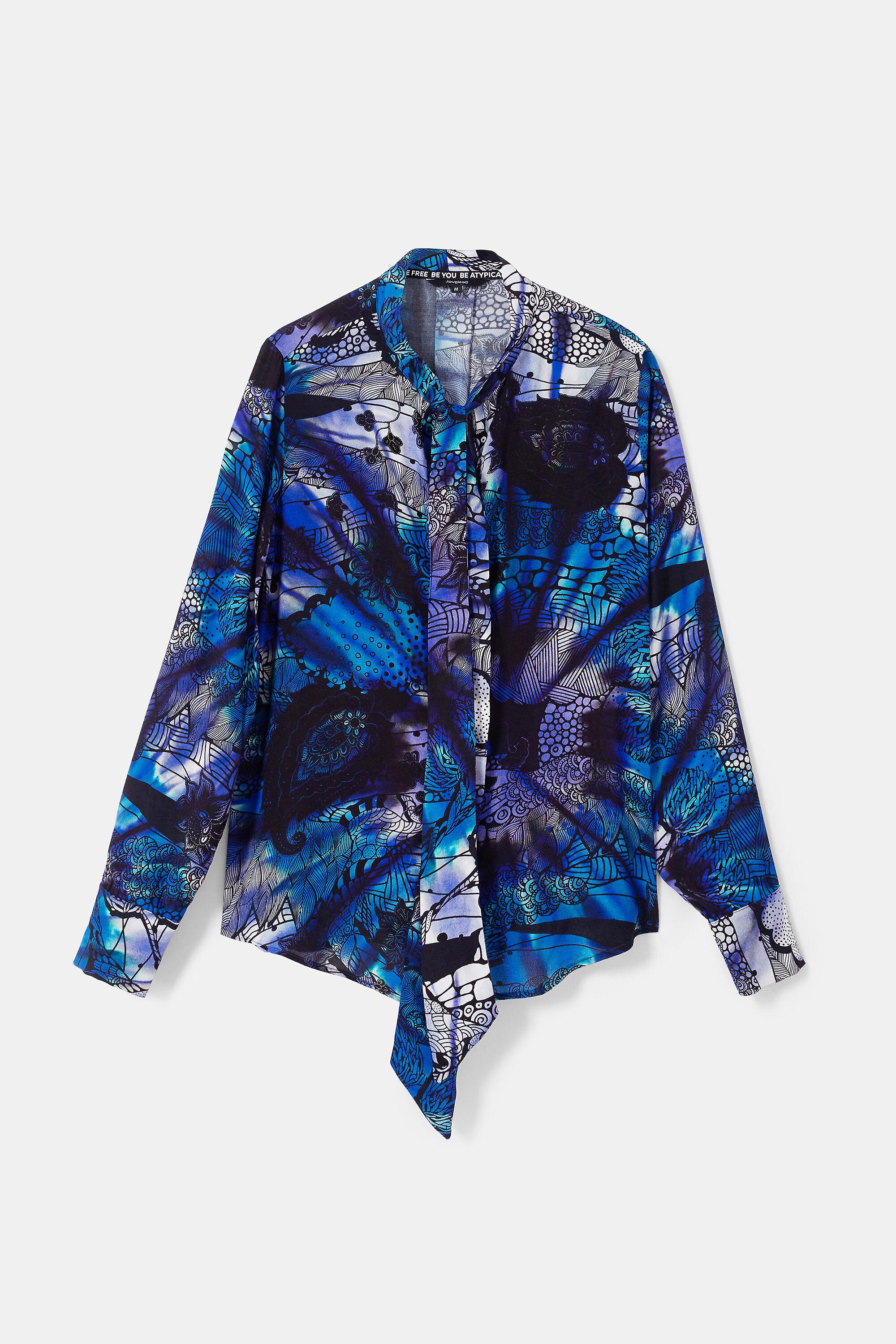 Desigual Nora Bow Neck Blue Blouse Boho Galactic Mandala Print 20WWBW02 ...