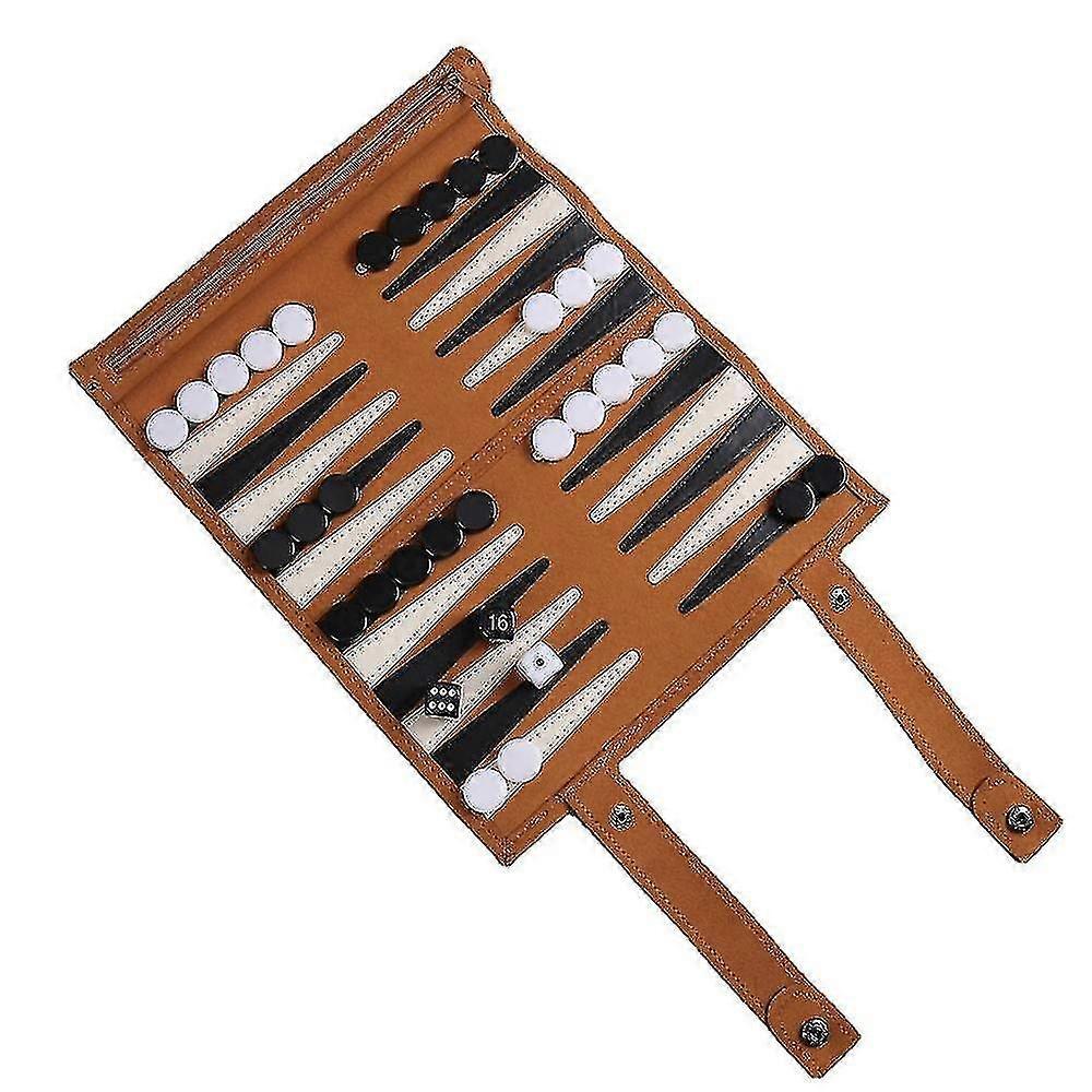 Roll Up Backgammon Board Game Portable Microfiber Chess Set (brown ...