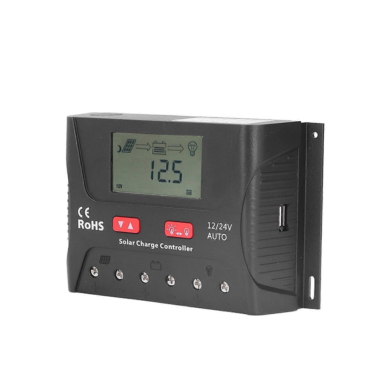 30A 12V/24V PWM Solar Charge Controller Regulator LCD Display Automatic Identification ...