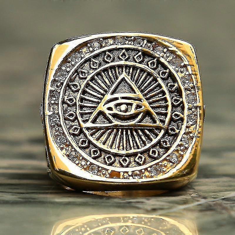 Vintage Heavy Stainless Steel All Seeing Eye Ring For Men Crystal Gold ...