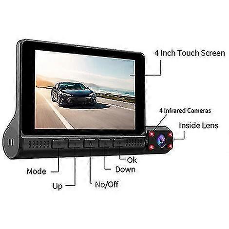 1296P Three Channel Front Rear and Interior Dash Cam with IR Night ...
