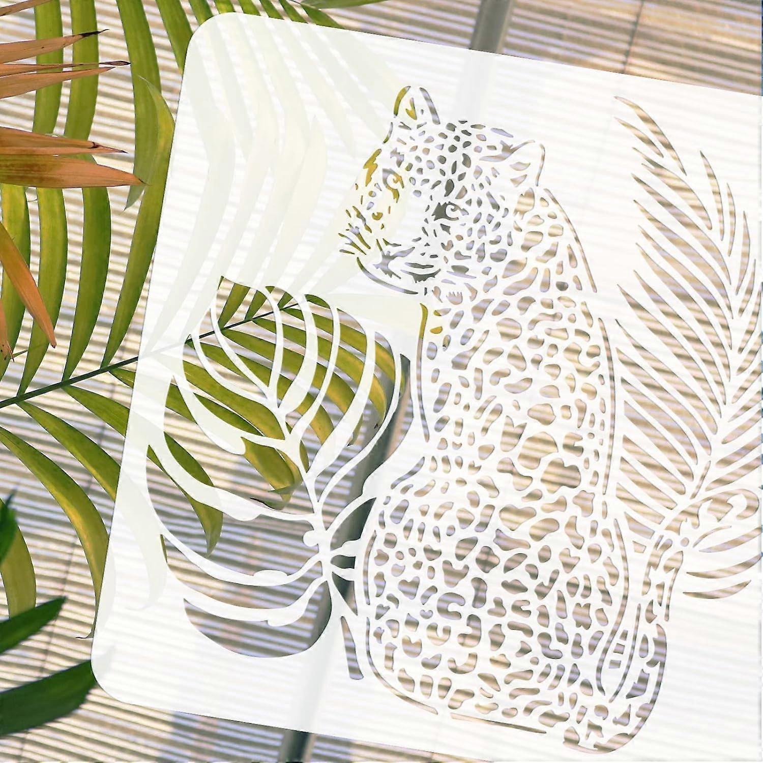 Leopard Stencil 11.8x11.8inch Reusable Tropical Leopard Painting ...