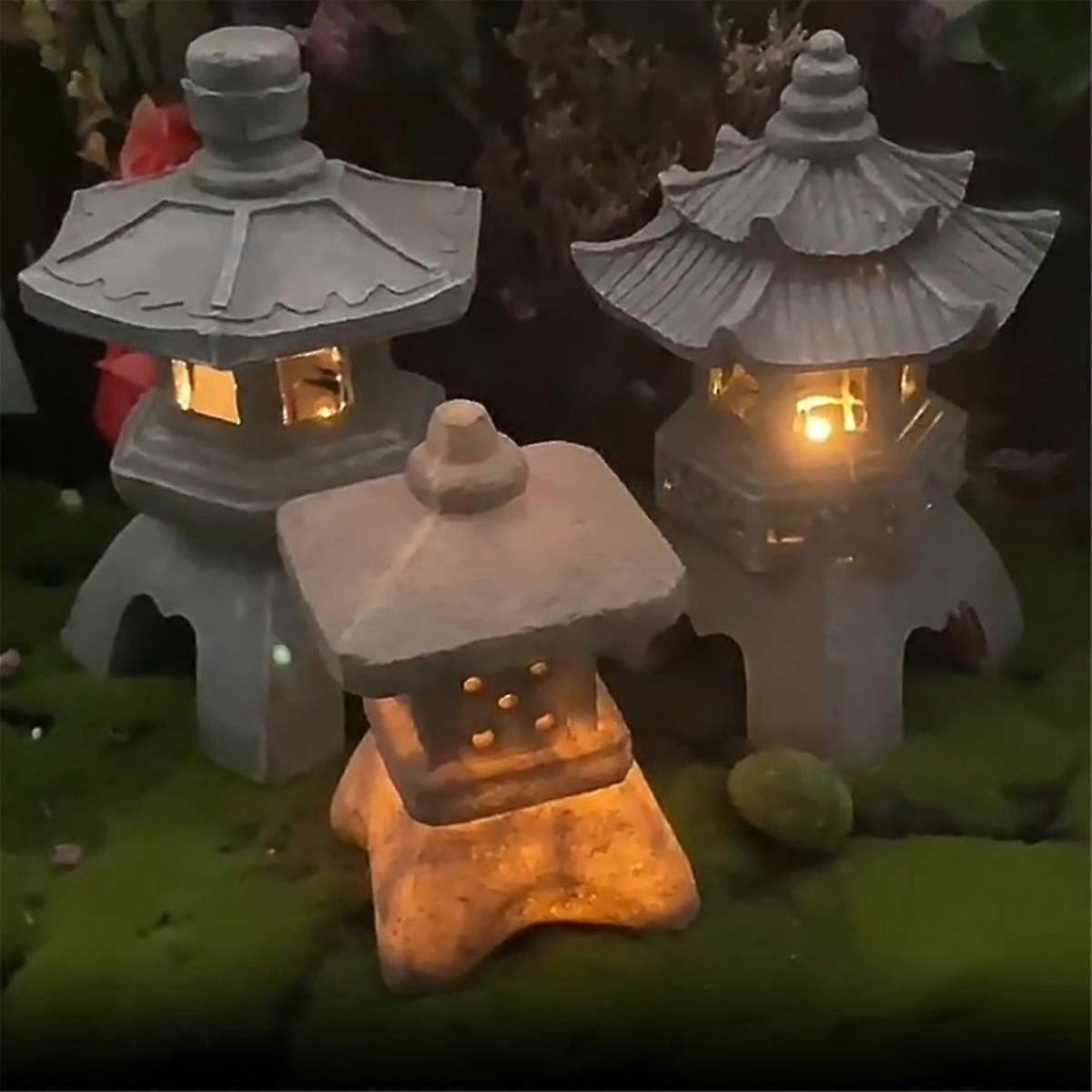 Garden Accessory Ornament Solar Powered Resin Pagoda Lantern Palace ...