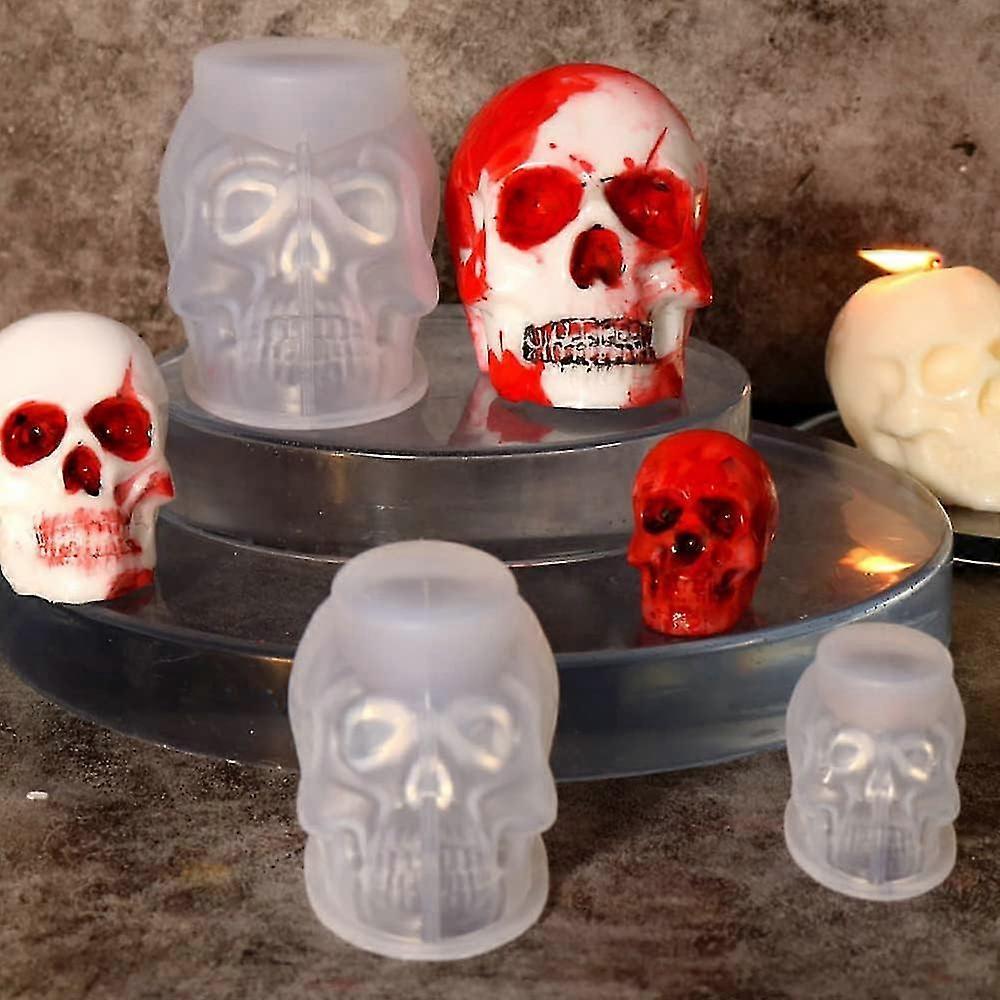 Resinworld Set Of Large + Medium + Small 3d Skull Resin Molds, Flexible Clear Silicone Skull ...
