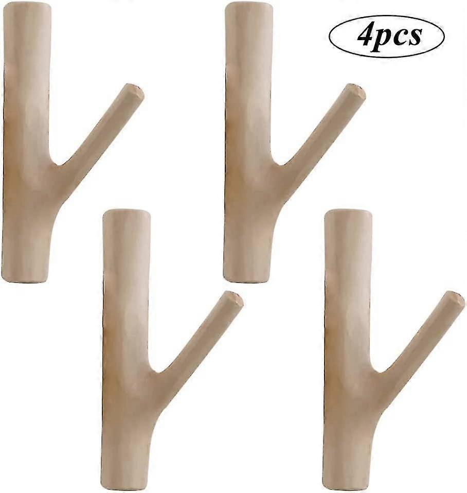 Wood Wall Hook 4 Pieces Wood Coat Hooks Wood Coat Hooks Wooden Coat Rack Hook Branch Wall Hook ...