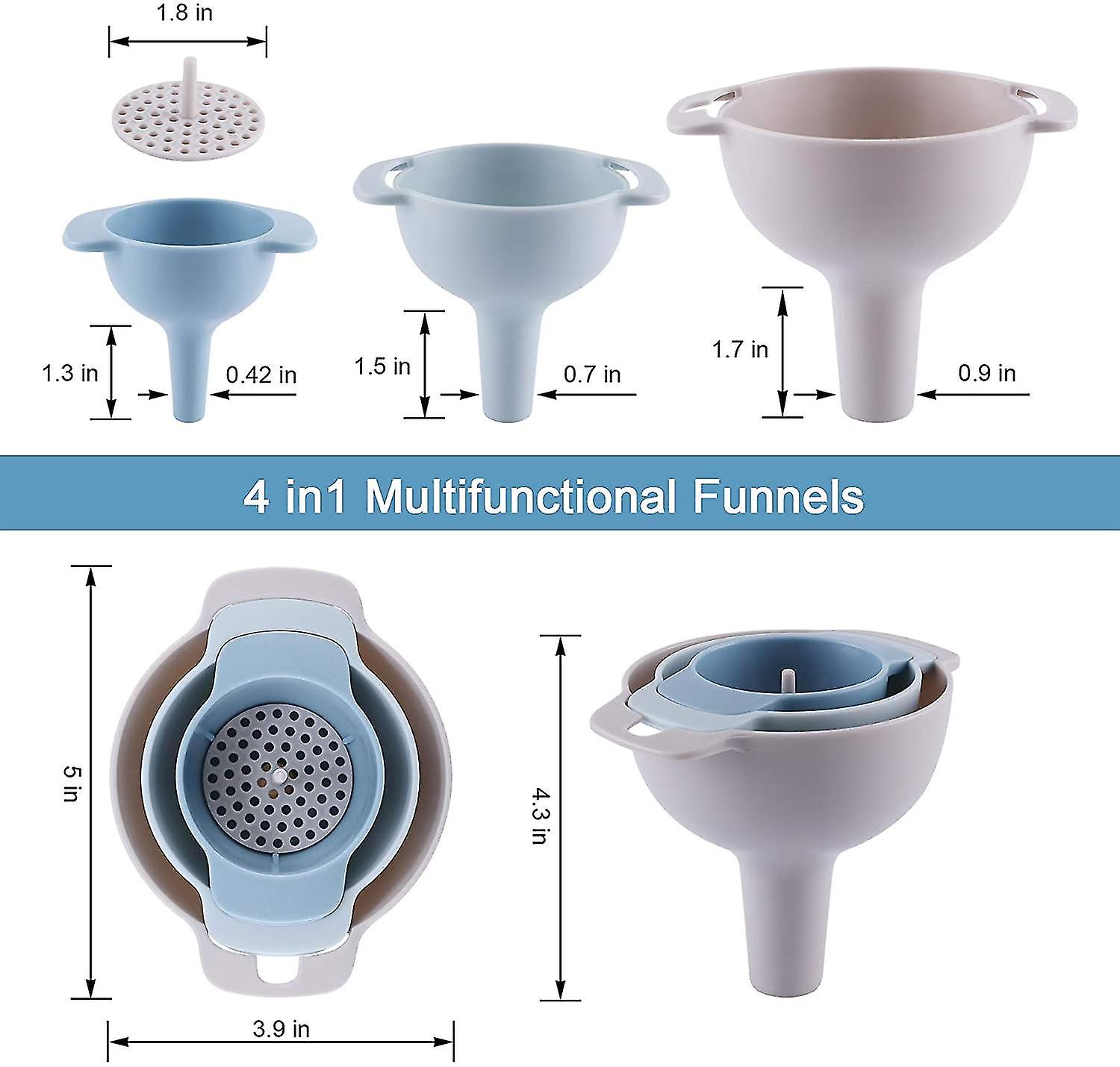 1 Set Funnels For Kitchen Use,funnels For Bottles Funnel With Strainer ...