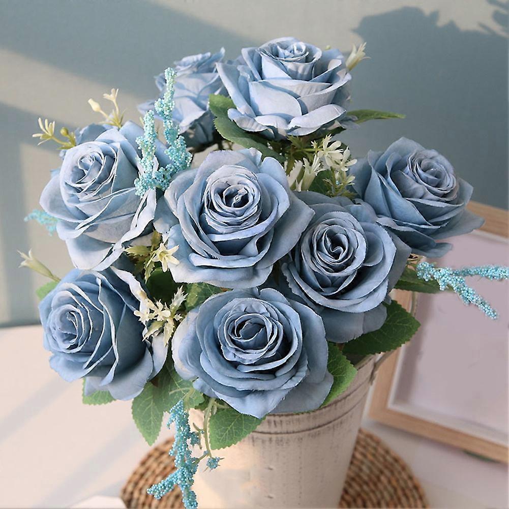 Artificial Blue Roses Flowers Silk Flower Bouquet Artificial Flowers ...