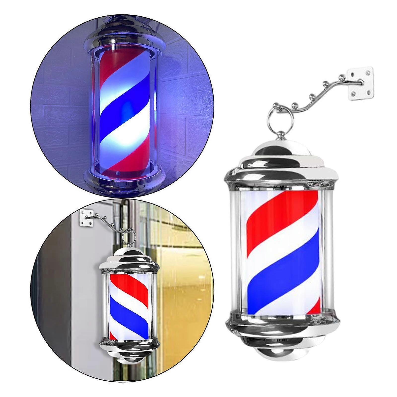 Rotating Barber Pole Light Outdoor Hair Salon Shop Sign 32cm Red Blue ...