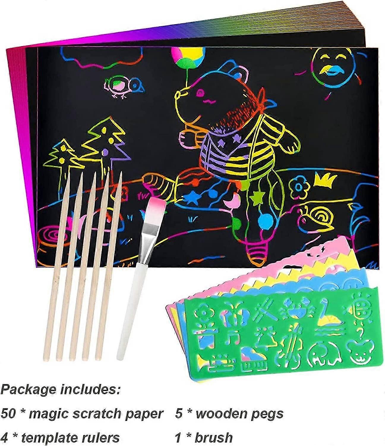 100 Pcs Scratch Drawing For Kids Rainbow Scratch Art Paper Scratch Art ...