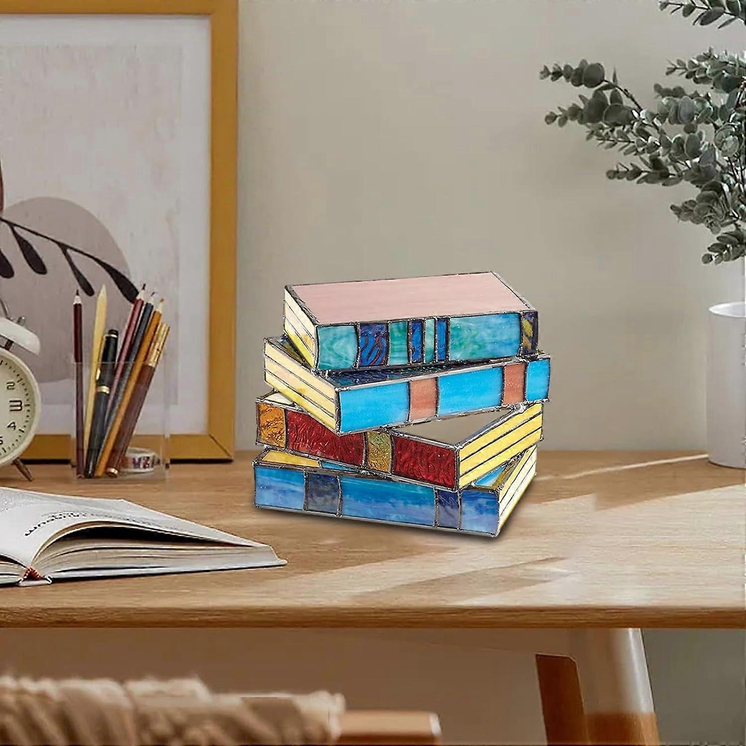 Stained Glass Stacked Books Lamp, New Vintage Table Lamp, Handcrafted ...