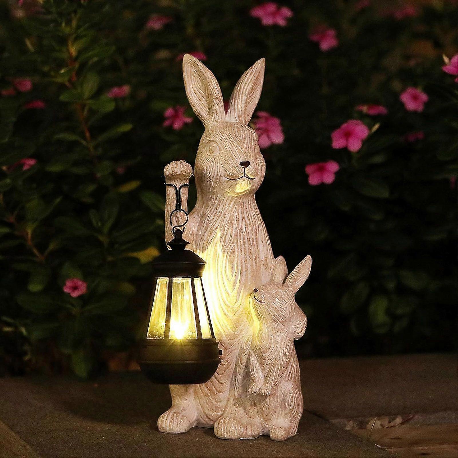 Garden Solar Rabbit Statue with Lantern LED Lighted Outdoor Bunny ...