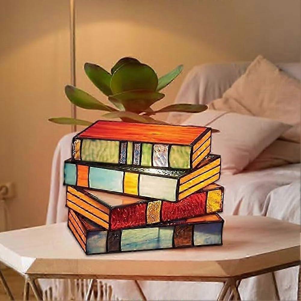 Stained Glass Stacked Books Lamp,Stacked Books Glass Lamp Night Light ...
