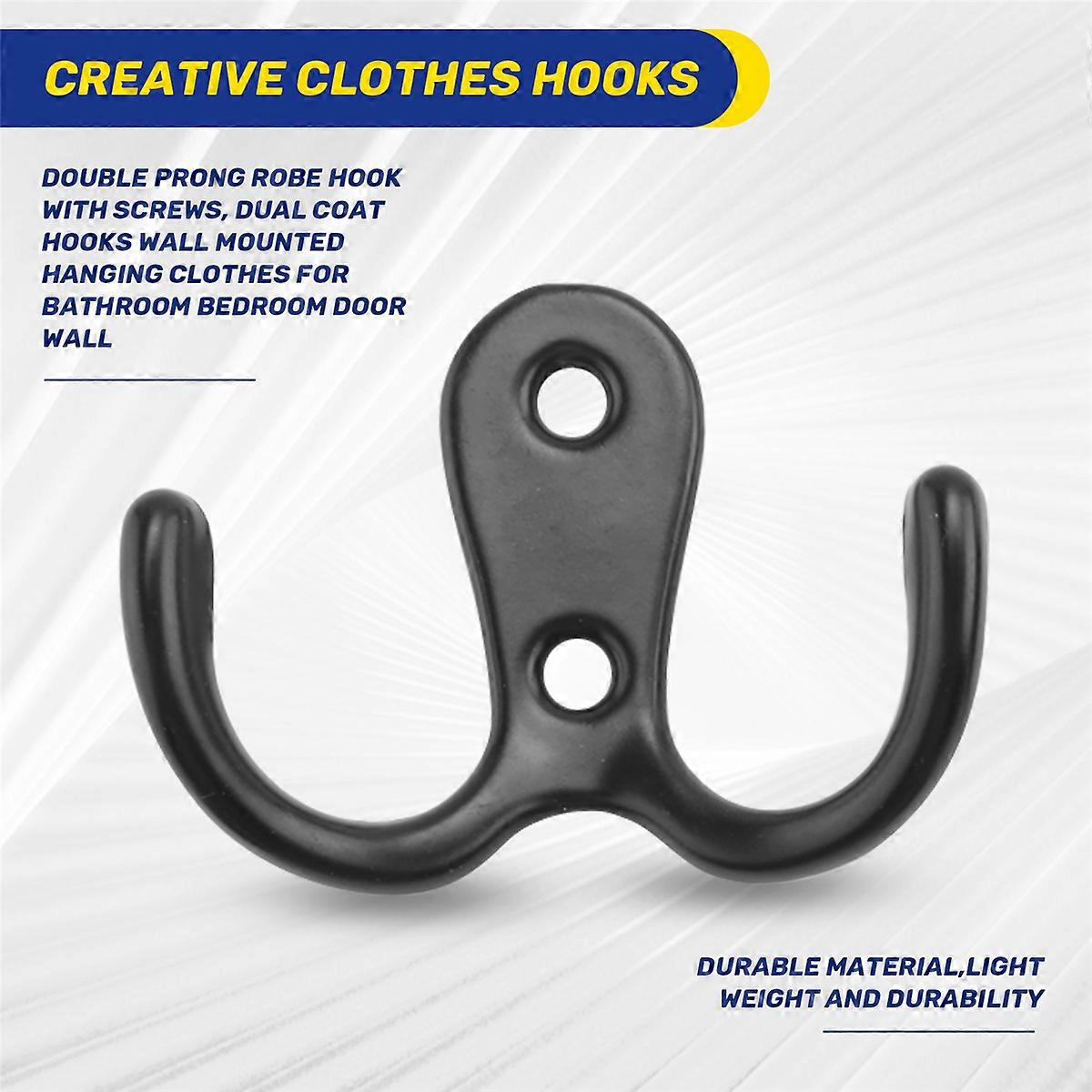 Double Prong Robe Hook with Screws, Dual Coat Hooks Wall Mounted ...