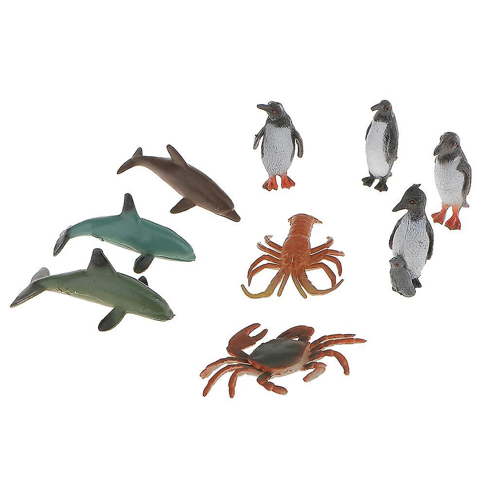 12Pcs Ocean Animal Model Set Sea Creatures Dolphin & 8Pcs Penguin Model ...