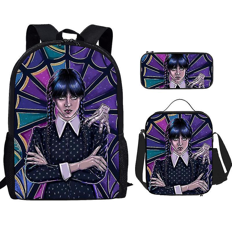 3pcs/set Wednesday Addams Figure Kids Backpack Printed Kindergarten ...
