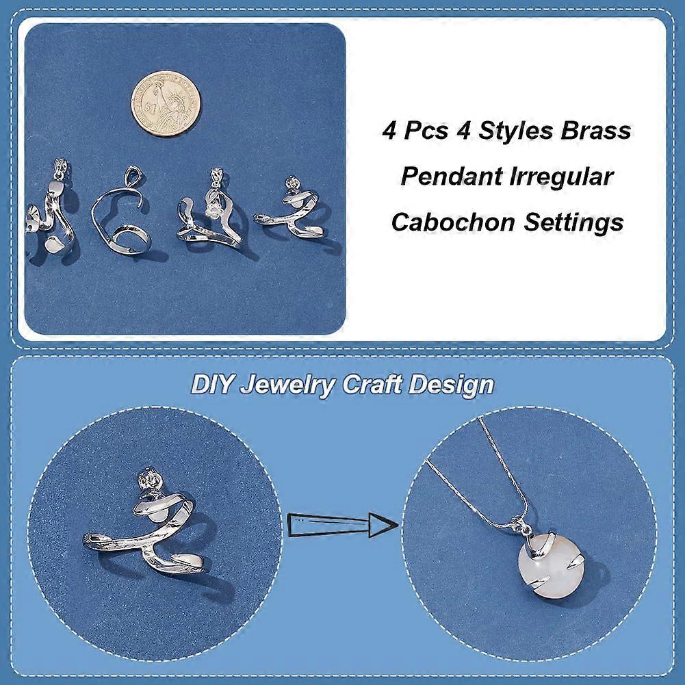 4 Pcs Brass Blanks Prong Pendant Settings 4 Styles Claw Pendant Blanks ...