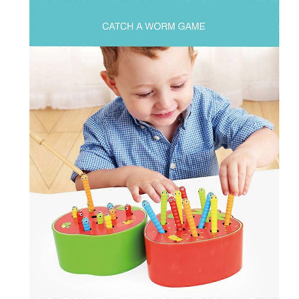 Wooden Early Childhood Educational Toys Magnetic Catch Worm Game Color ...