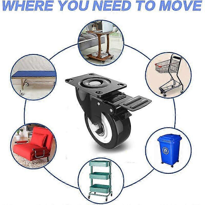 Set Of 4 50mm Castors With Brake, 4 Pcs Swivel Castors For Furniture ...