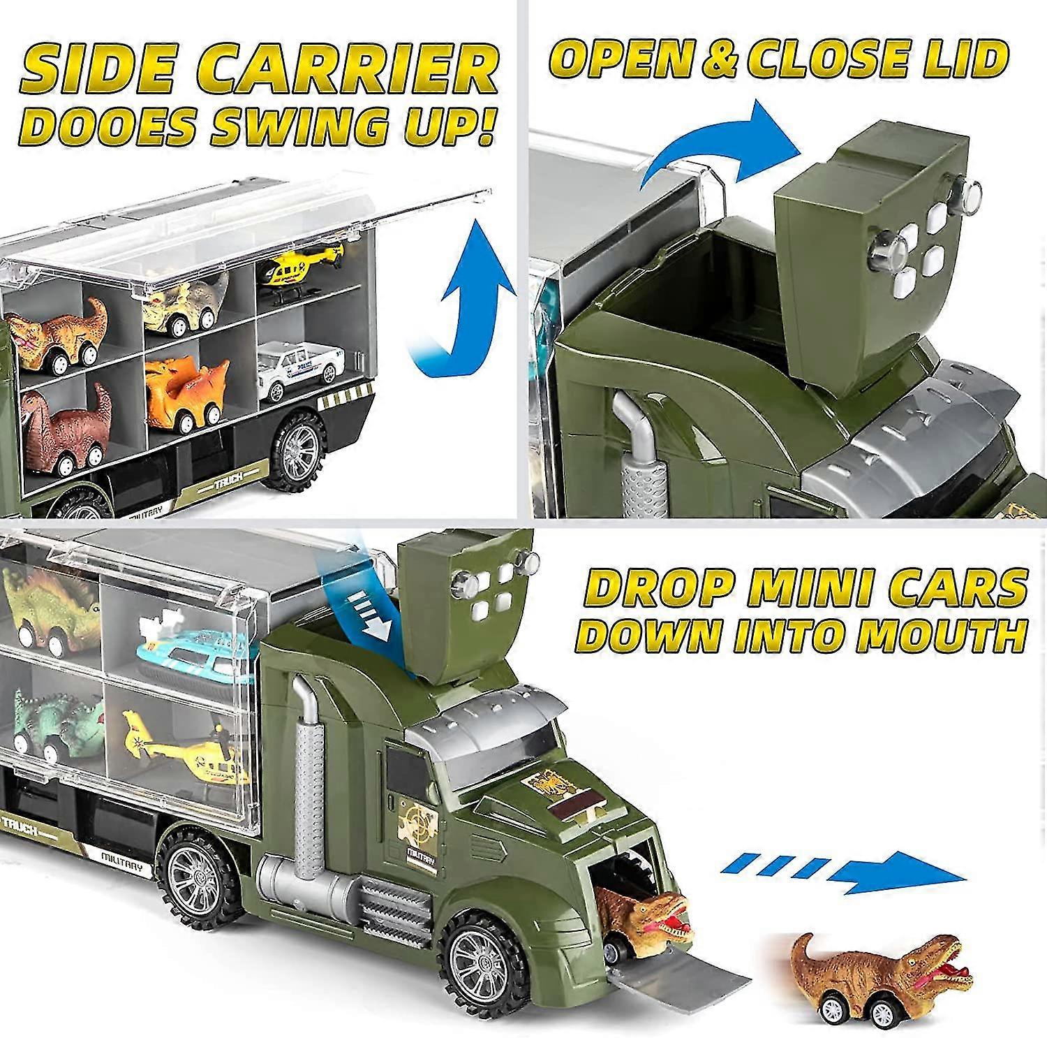 13pcs Dinosaur Truck For Kids,dinosaur Car Vehicles Transport Carrier ...