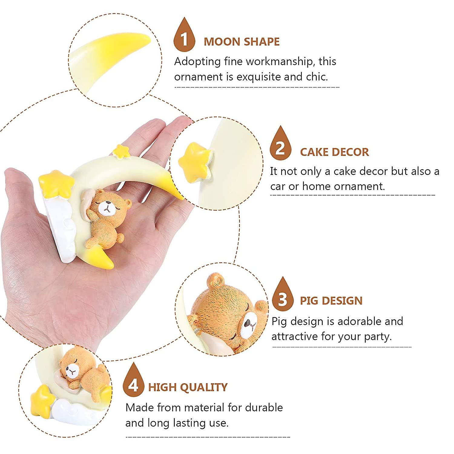 Bear And Moon Figurine Statue Baby Moon Cake Topper Birthday Cake ...