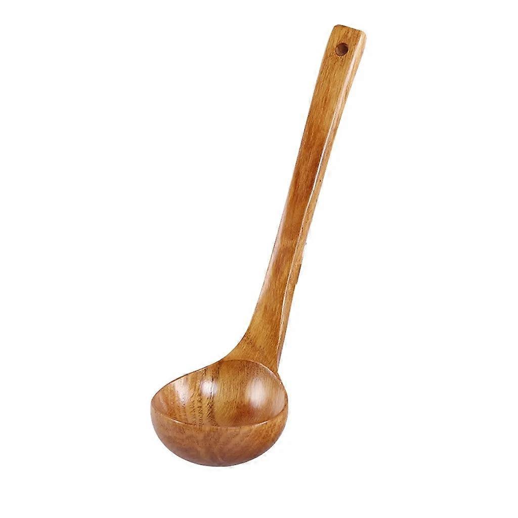 Natural Wood Long Handled Rice Soup Cooking Spoons Big Ladle Hot Pot ...