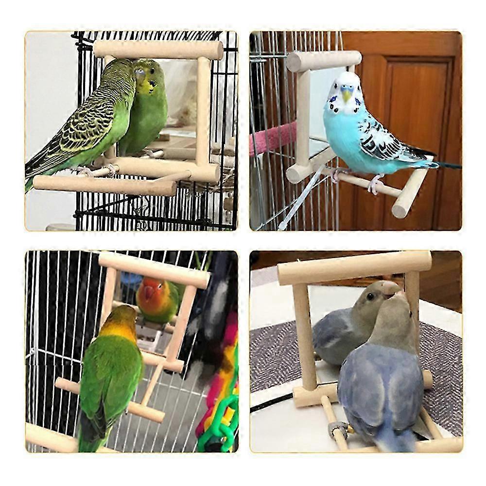 1pc Pet Bird Mirror Wooden Play Toy With Perch For Parrot Budgies ...