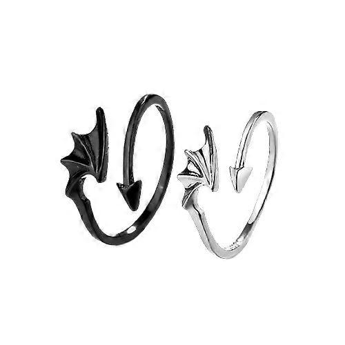 New Gothic Punk Couple Rings Angel Demon Paired Open Ring Set For Women ...
