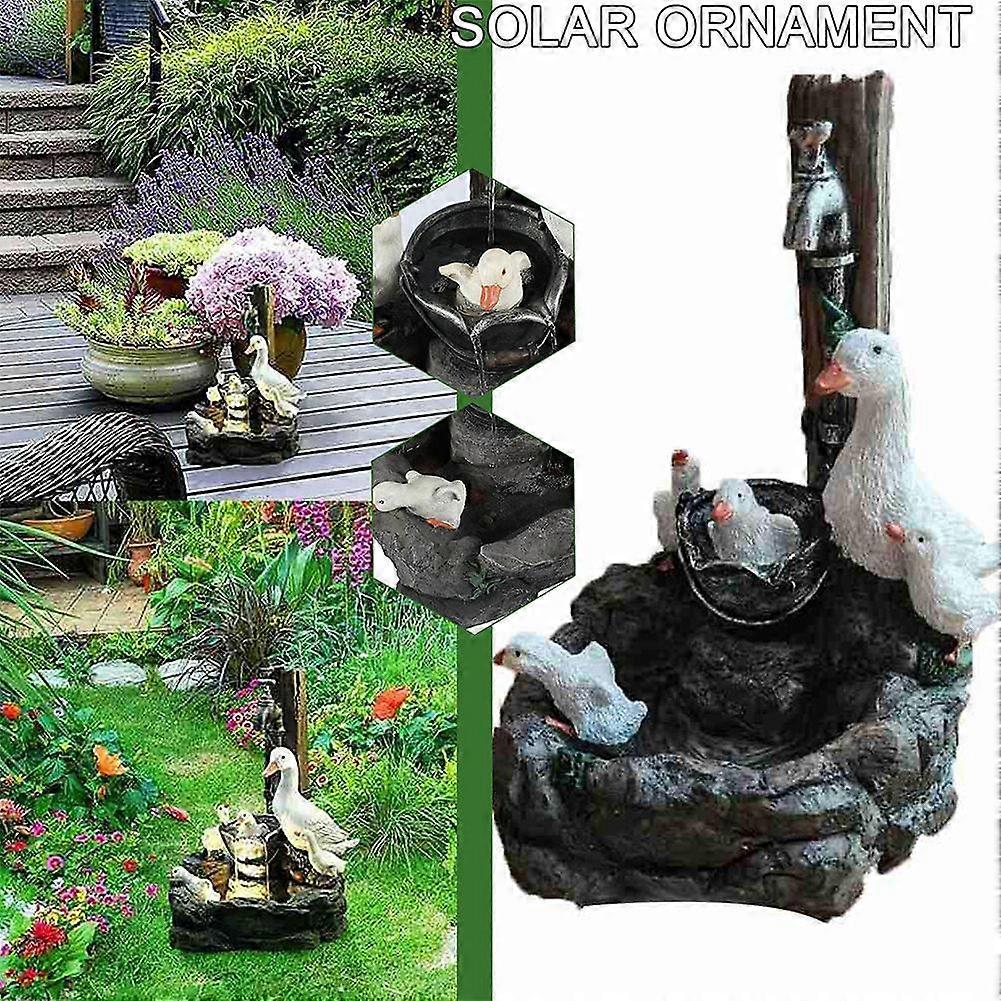 Solar Power Duck Family Garden Water Feature Fountain Duck Statue ...