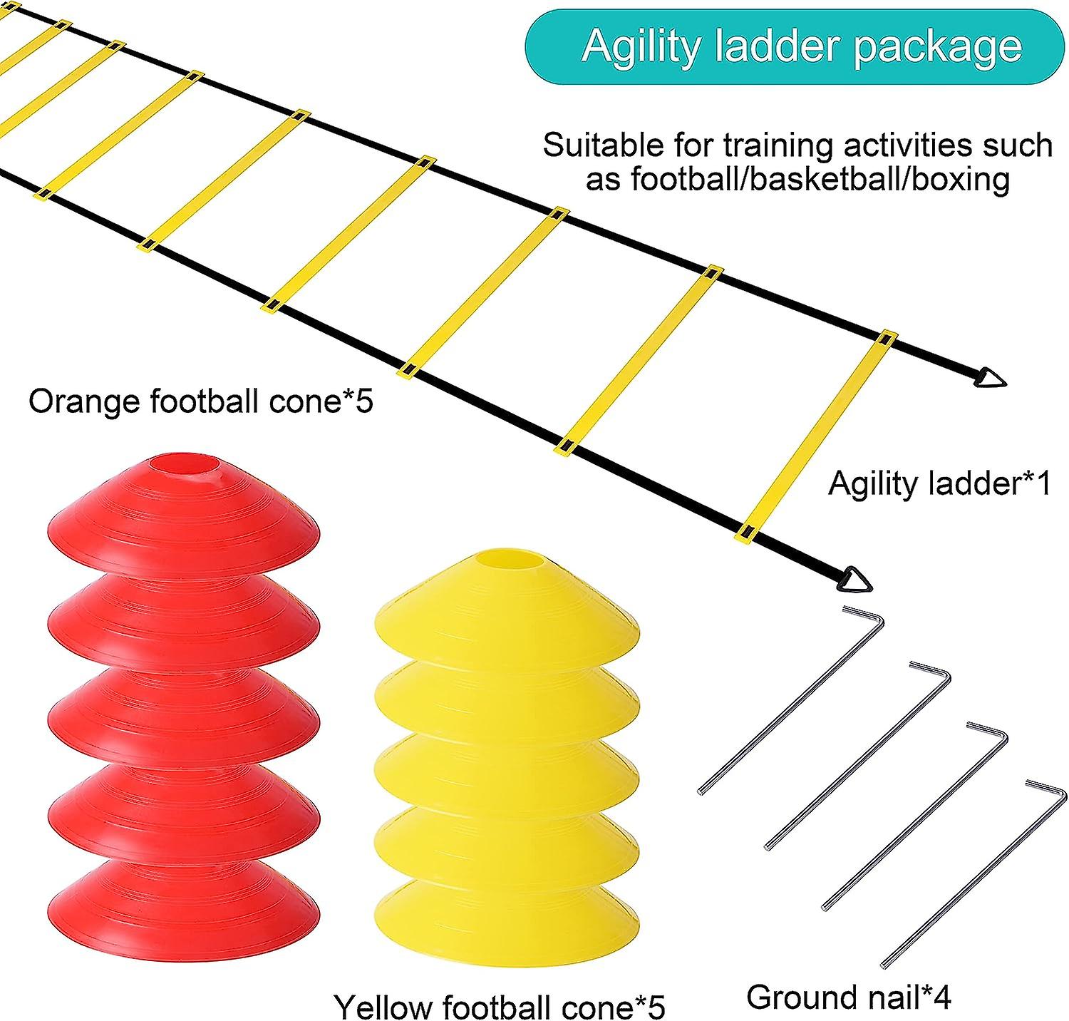 Agility Ladder Football Training Equipment Set 6m-12 Heavy Plastic Ladder 10 Disc Cones And 4 ...