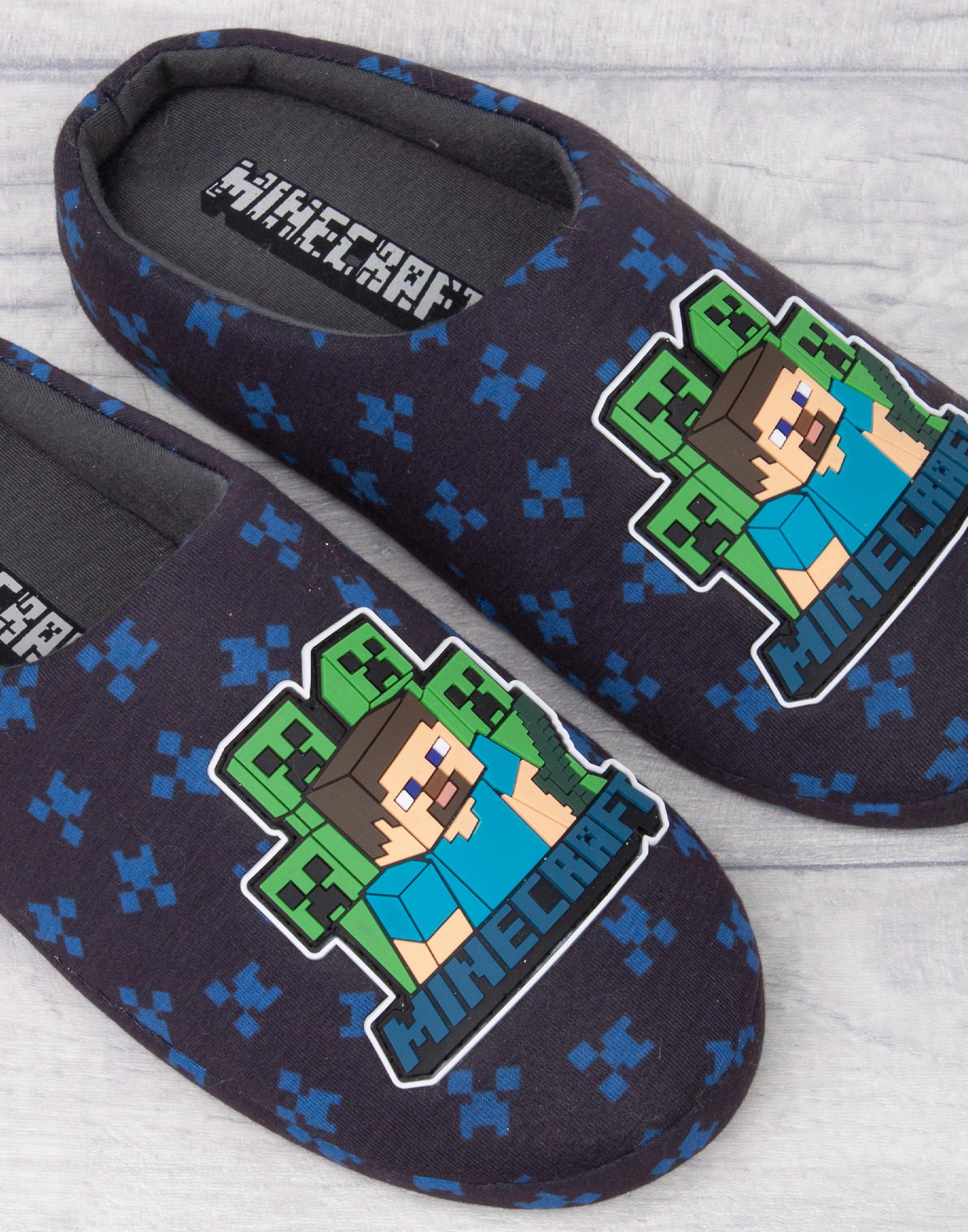 Minecraft Boys Slip On Loafer Slippers Blue Creeper Zombie Sequin ...