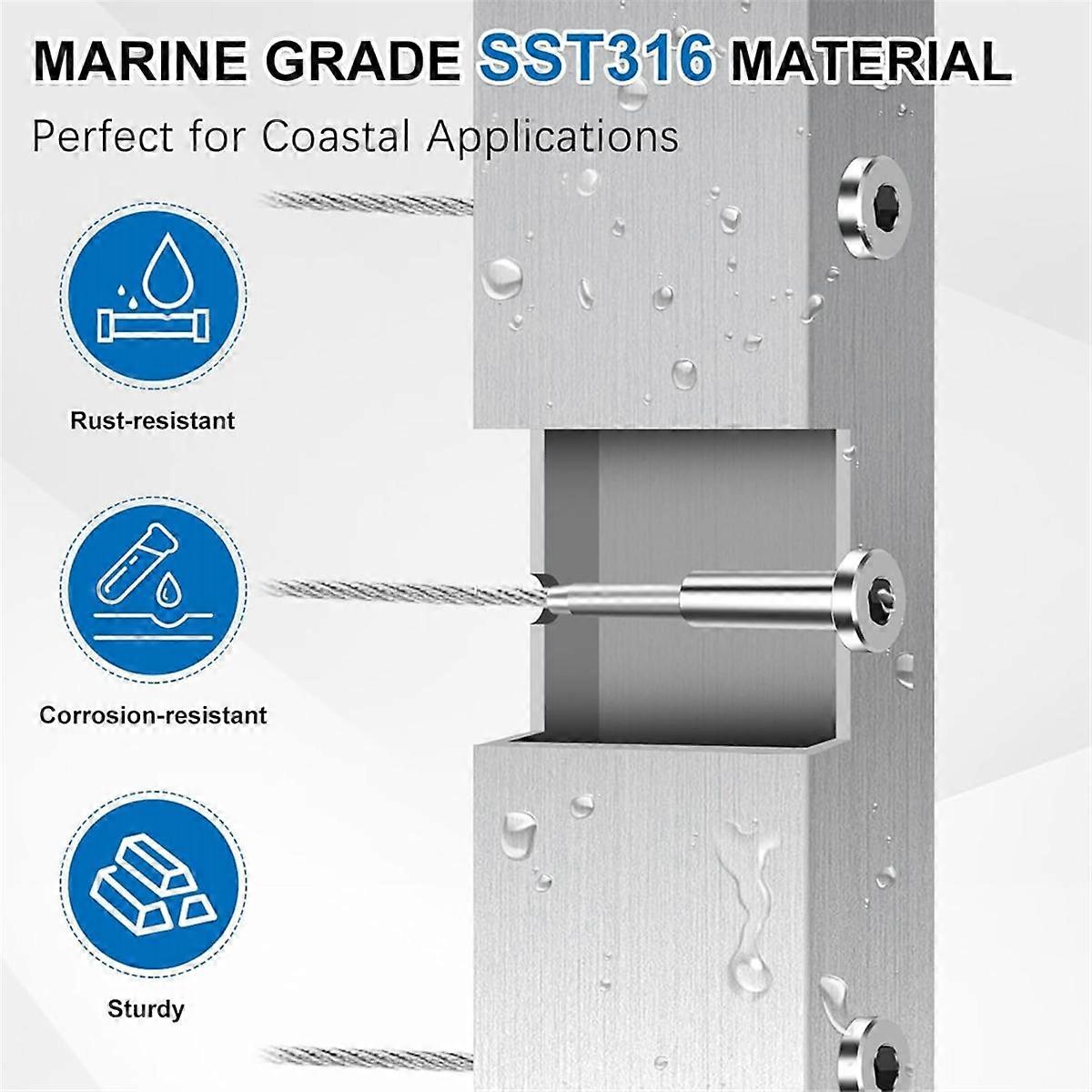 20Pack Invisible Cable Railing Kit for 1/8In Wire Rope, SST316 ...