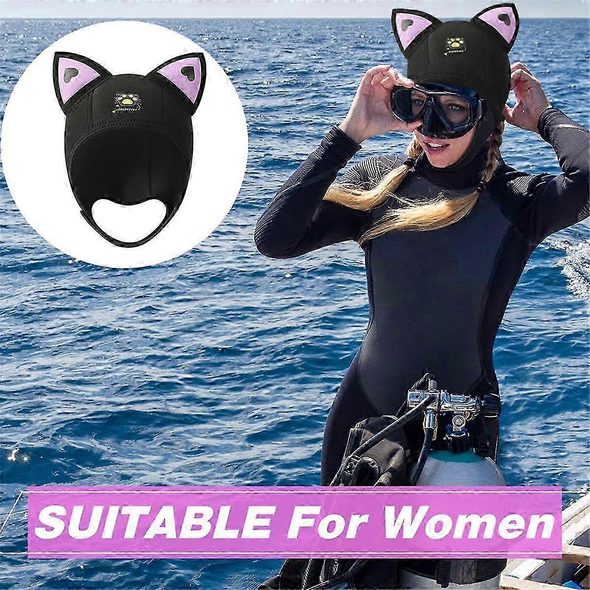 Women Cat Ears Diving Hood Waterproof Hat Wetsuit Hood Cap Swimming Cap ...