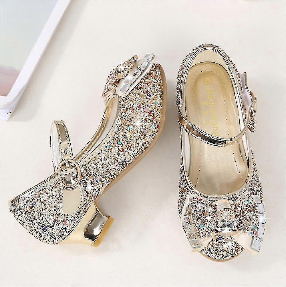 Princess Kids Leather Shoes For Girls Glitter Children High Heel Girls Shoes Butterfly Knot ...