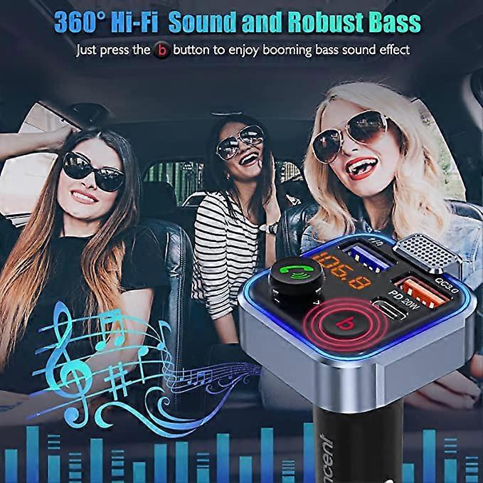 Car FM transmitter, wireless Bluetooth 5.0 wireless adapter car kit ...