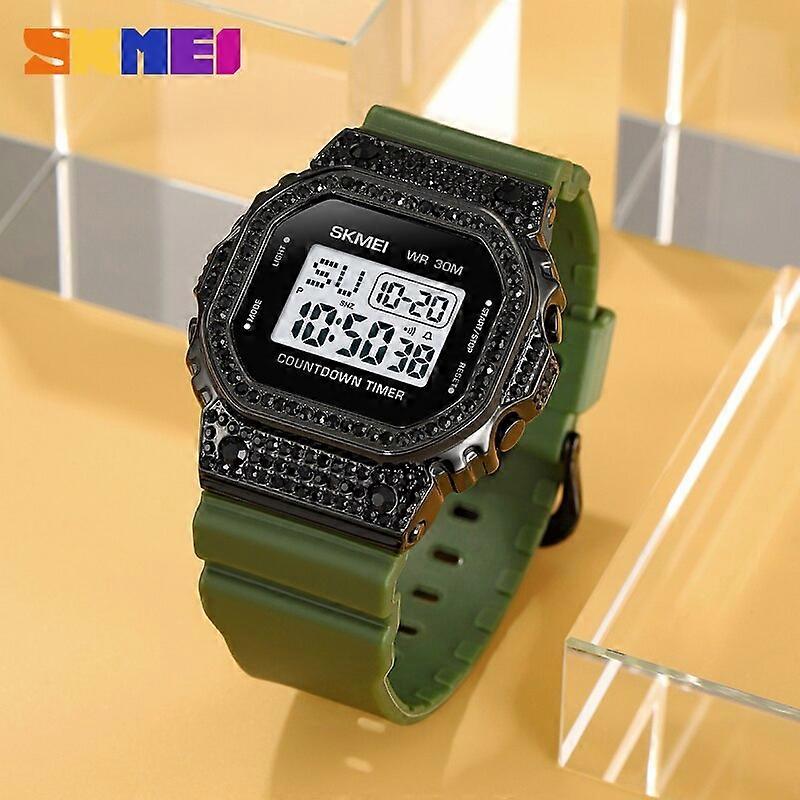 SKMEI 2000 Luxury Diamond Digital Watch Men Outdoor Stainless Steel ...