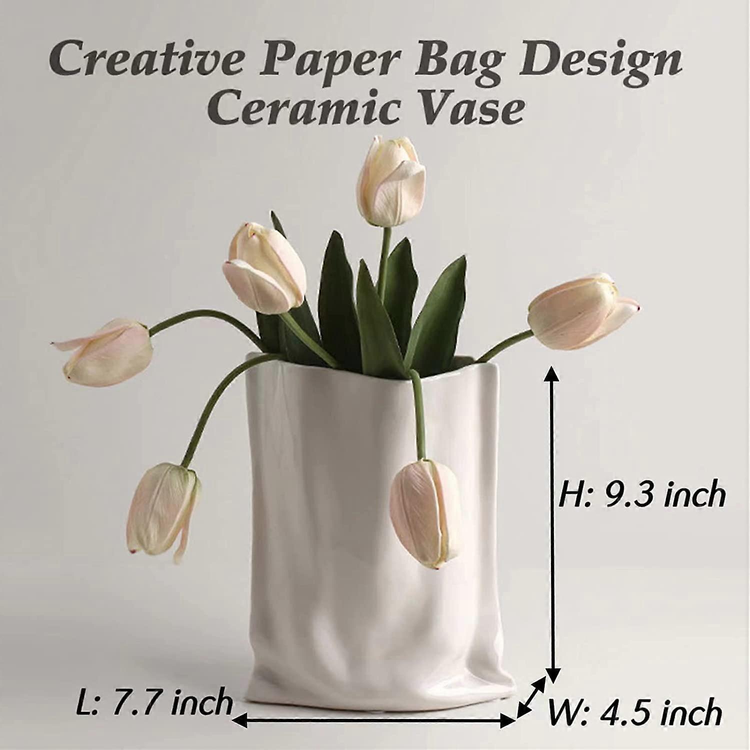 White Ceramic Modern Vase Crinkle Fold Paper Bag Handmade Ceramic Vase ...