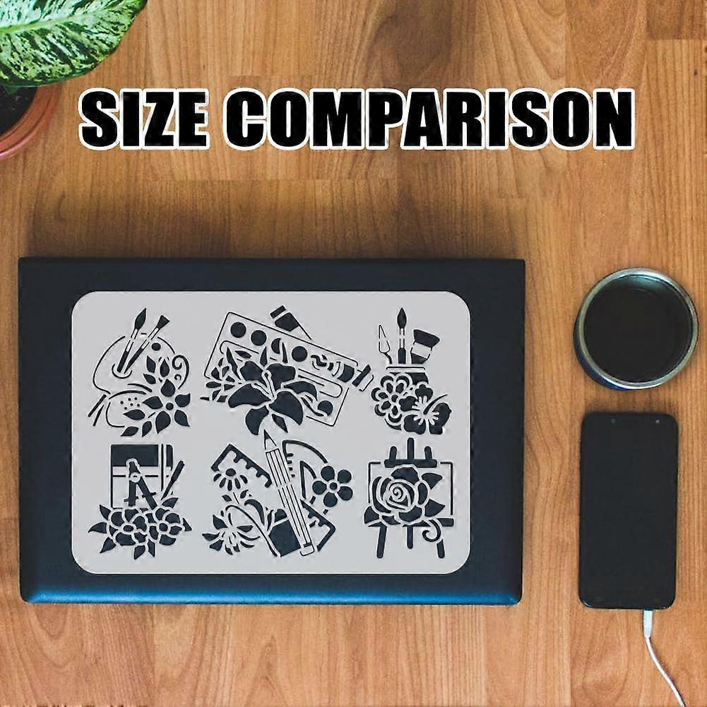 Artist Plant Painting Stencil 8.3x11.7inch Floral Palette Paintbrush Stencil Rose Flower Drawing ...