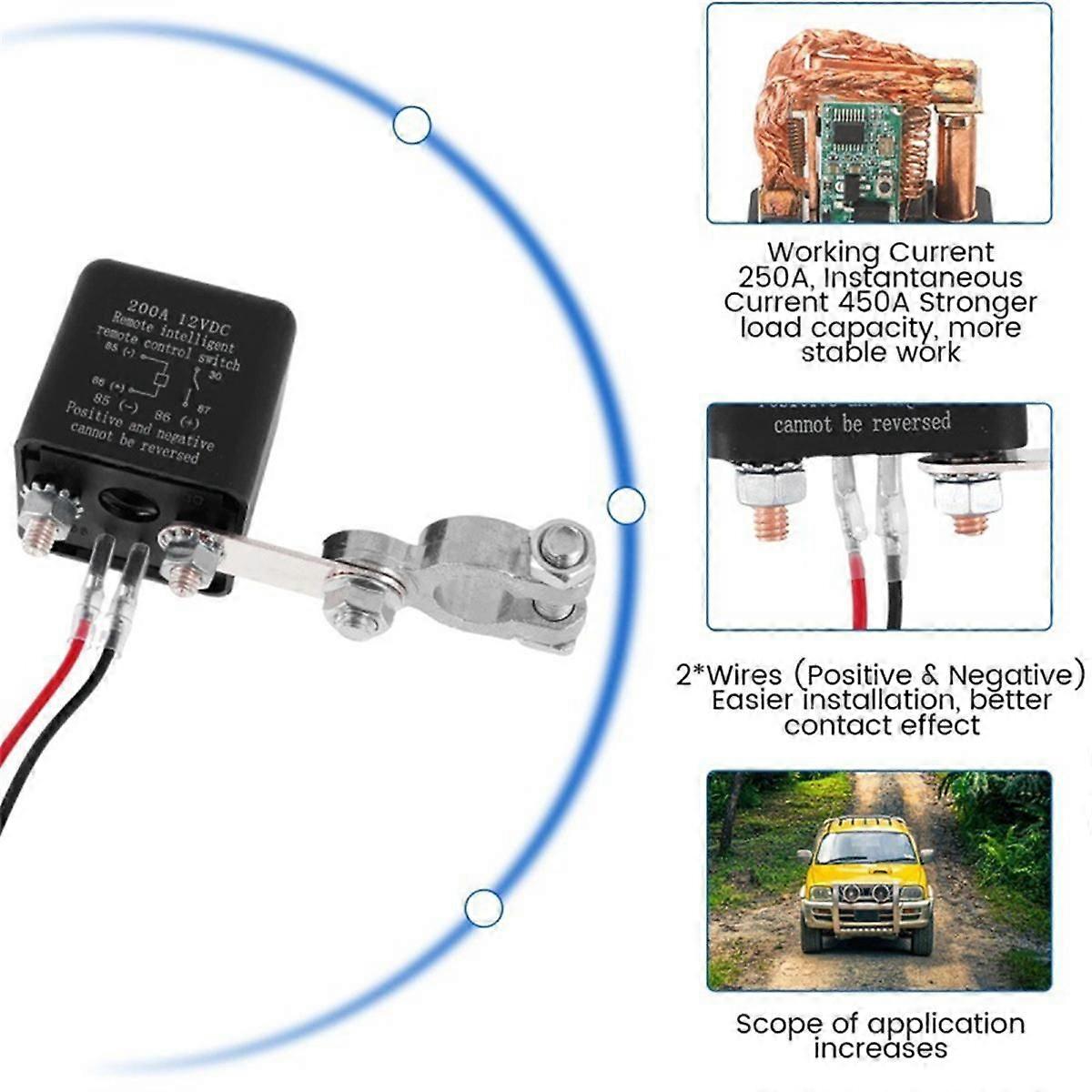 12V 200A Battery Switch Relay Remote Control Battery Disconnect Cut Off ...