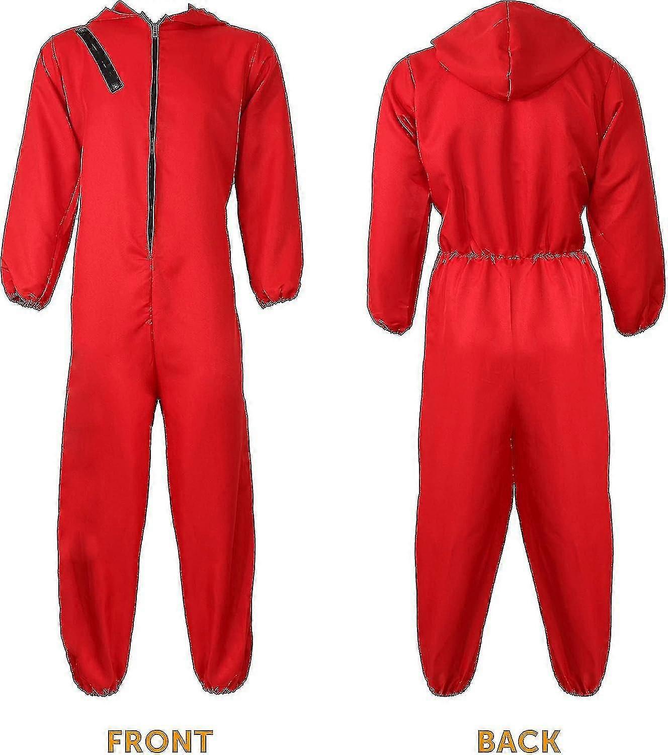 Adults Unisex Bank Robber Fancy Dress Costume - Red Jump Suit With Hood ...