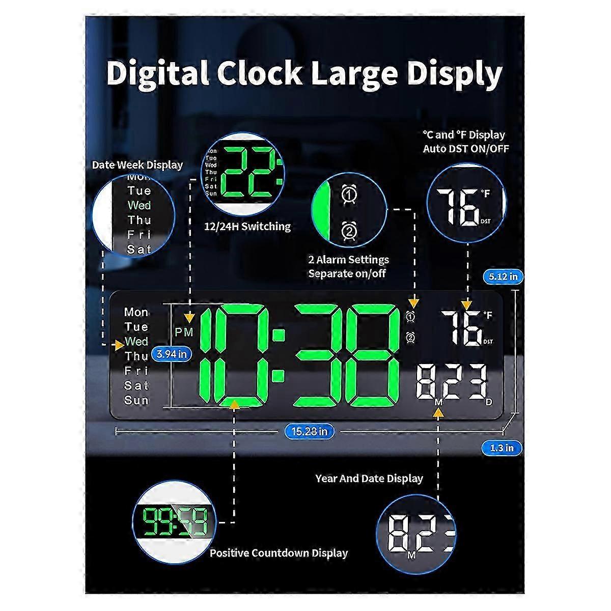 Digital Wall Clock, Large Display Digital Clock With Remote Control ...