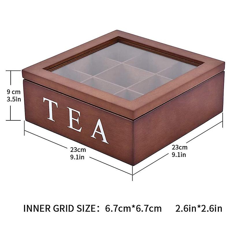 9 Cells Wooden Storage Box With Visible Lid For Tea Bag Jewelry Coffee ...